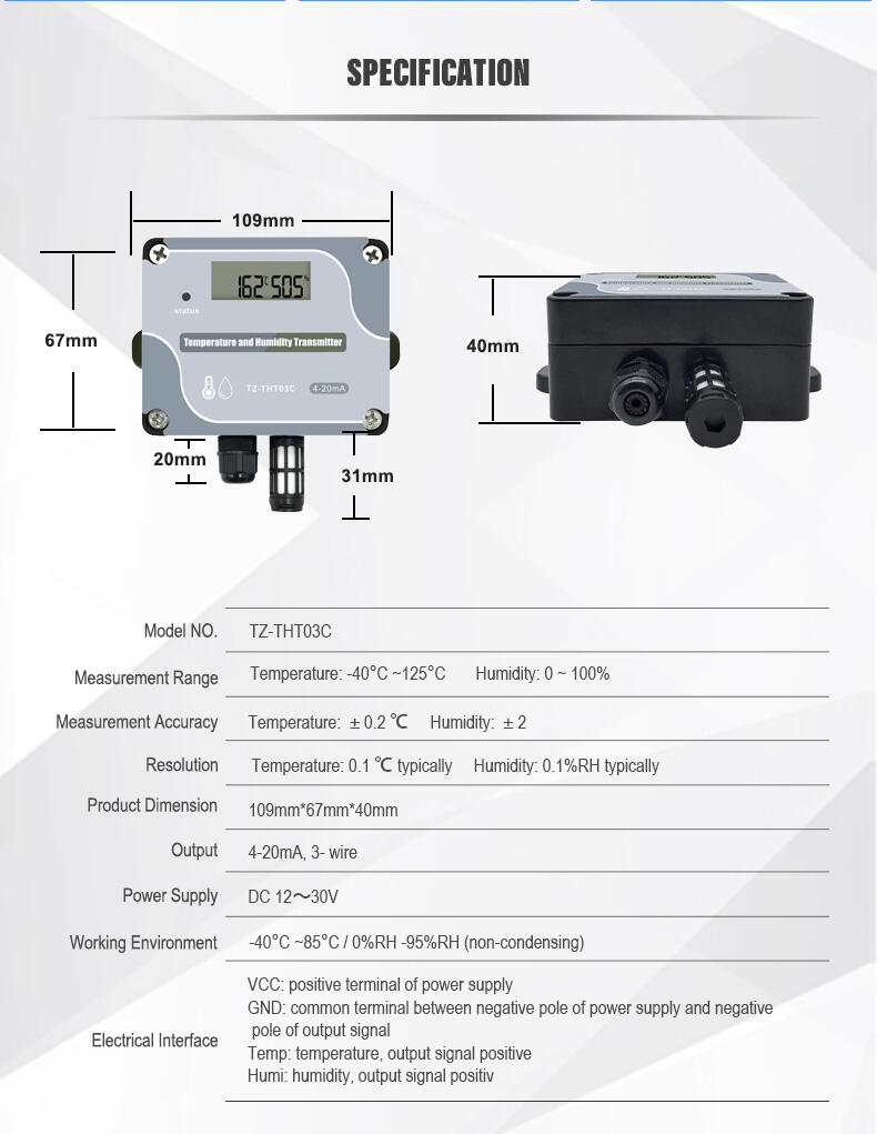 Tzone - Industrial Temperature and Humidity Transmitter | 4-20mA Sensor